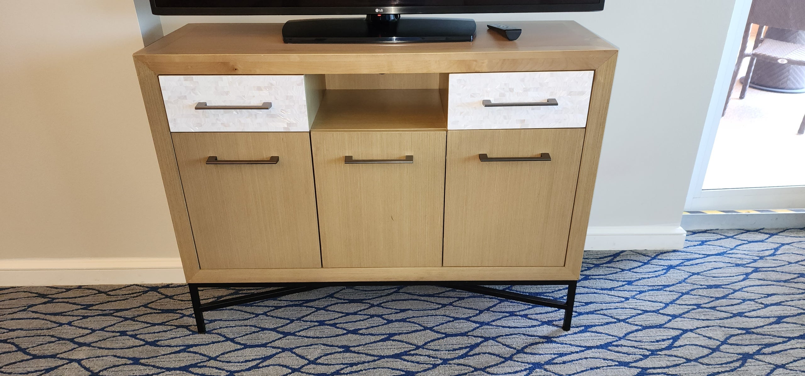 Two Toned TV Console white strip | Hotel Liquidation Warehouse